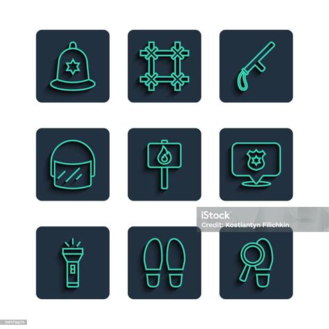 라인 손전등 발자국 경찰 고무 지휘봉 항의 헬멧 영국 경찰 및 배지 아이콘을 설정합니다 벡터 검색에 대한 스톡 벡터 아트 및 기타 이미지 Istock