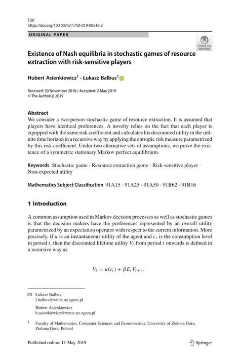 Pdf Existence Of Nash Equilibria In Stochastic Games Of Resource