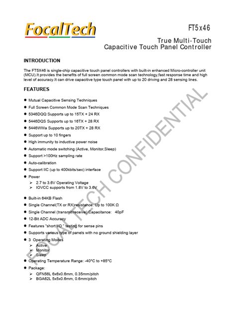 FT5346 FT5346DQQ Capacitive Touch Panel Controller FocalTech Systems