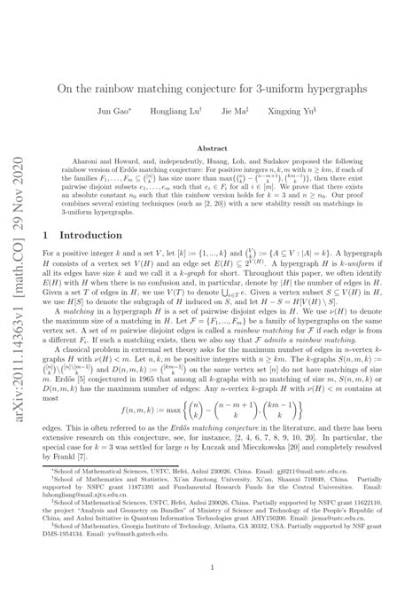 Pdf On The Rainbow Matching Conjecture For 3 Uniform Hypergraphs