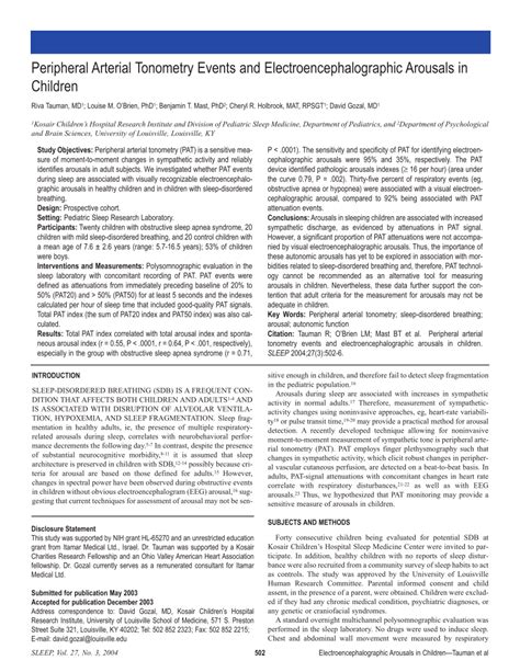 Pdf Peripheral Arterial Tonometry Events And Electroencephalographic