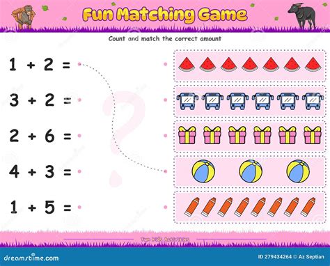 Count And Match The Correct Summation Of Objects Part One Stock Vector