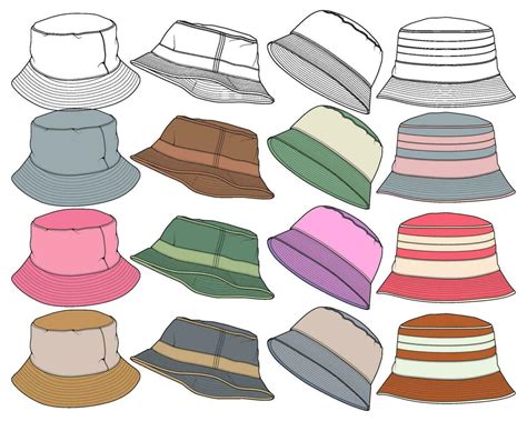Set Of Color Full Bucket Hat Drawing Vector Color Full Bucket Hat In A Sketch Style Template
