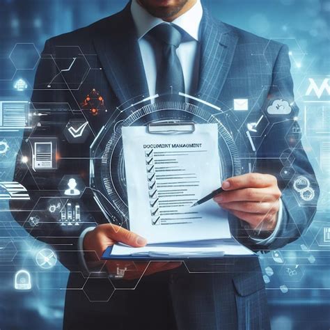 Premium Photo Documents Management Information System Concept Businessman Using Visual Screen