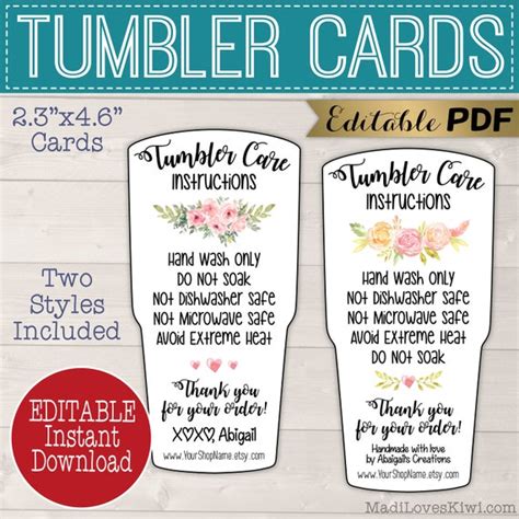 Cards Free Printable Tumbler Care Instructions Free Care Instructions