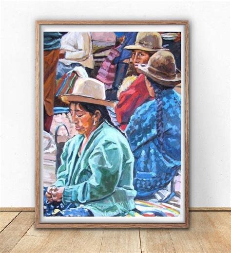 Peruvian Women At Market Peru Painting Living Room Decor Art Print