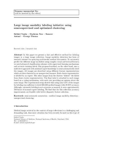 Pdf Large Image Modality Labeling Initiative Using Semi Supervised And Optimized Clustering