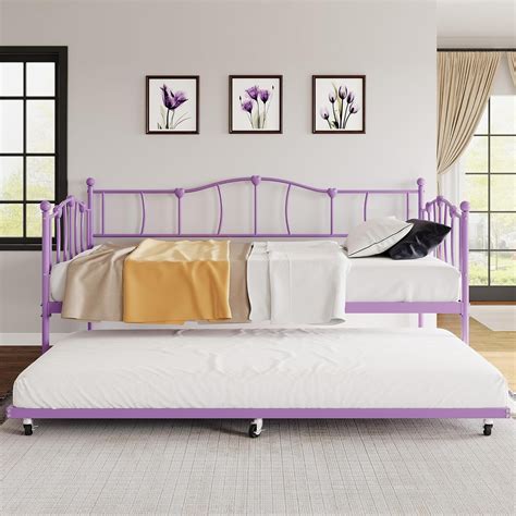 Metal Daybed With Trundle Bed Twin Size Day Bed With Premium Metal Frame And Steel Slat Support