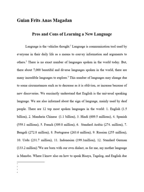 Pros And Cons Of Learning A New Language Pdf English Language