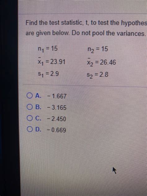 Solved Find A Test Statistic T To Test The Hypothesis That Chegg Com
