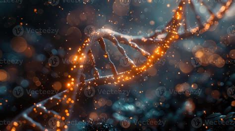 Abstract Representation Of Dna Strands Illuminated By Glowing Particles In A Dark Environment
