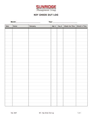 Key Check Out Log Form Fill Out And Sign Printable Pdf Template