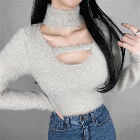 초커 앙고라 니트 크롭 두줄초커 페이크퍼 크롭니트 초커니트 페이크퍼니트 에이블리