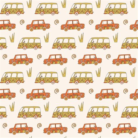 Premium Vector Vintage Car Road Trip Seamless Pattern