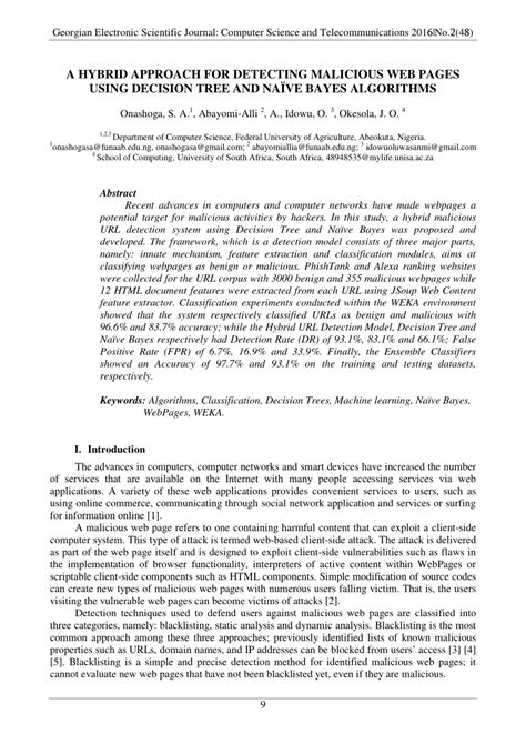 Pdf A Hybrid Approach For Detecting Malicious Web Pages Using