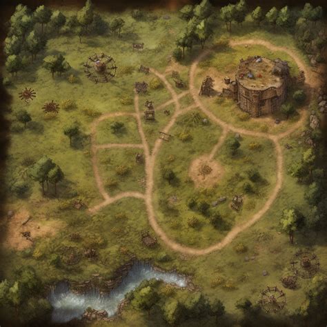 Dungeons And Dragons Battle Map With Grassland And Wagon Stock Image