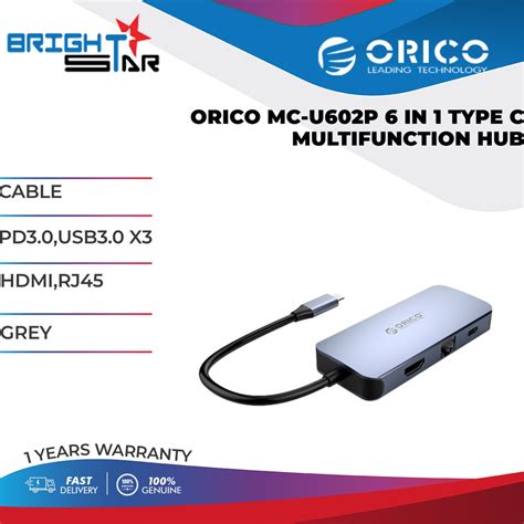 Cable Orico Mc U P In Type C Multifunction Hub Pd Usb X Hdmi Rj Grey Yr
