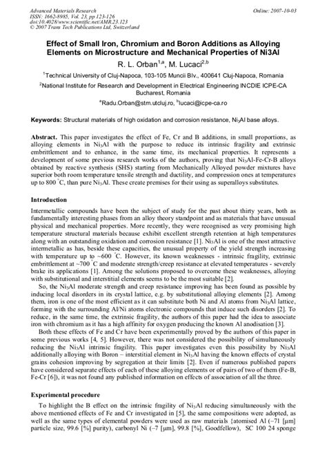 Effect Of Small Iron Chromium And Boron Additions As Alloying Elements On Microstructure And