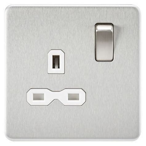 Screwless 13A 1G DP Switched Socket Brushed Chrome With White Insert Electrical Wholesaler