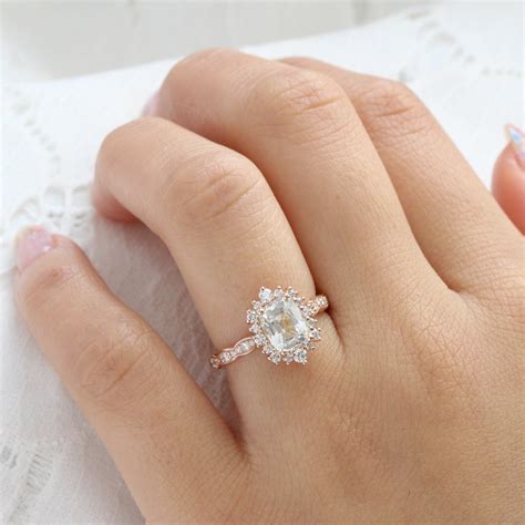 White Sapphire Engagement Ring Stunning Radiant Cut Yellow Sapphire