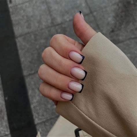 Чёрный френч Black Nails идеи маникюра короткий квадрат Кэжуал ногти Длинные акриловые ногти