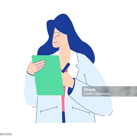 화학 와 여자 과학자 캐릭터 클립보드에 무언가를 쓰다 벡터 일러스트 레이 션 쓰기에 대한 스톡 벡터 아트 및 기타 이미지 쓰기 과학자 여성 Istock