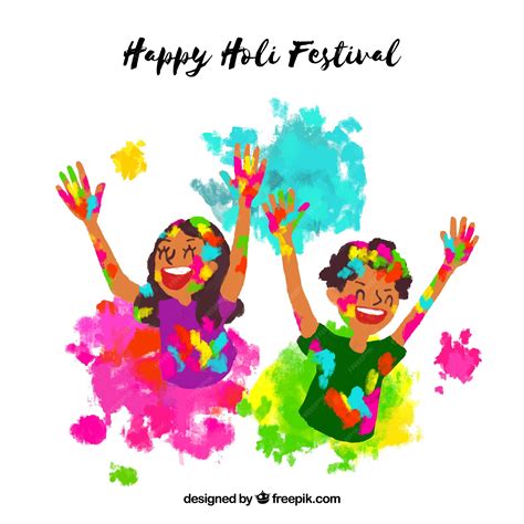 홀리 축제를 축하 손으로 그린 사람들 무료 벡터