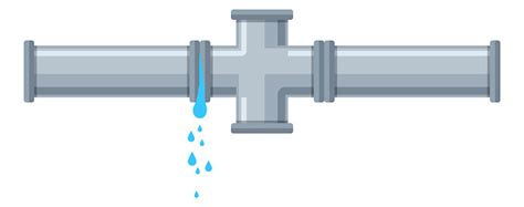 물방울이있는 파이프 흰색 배경에 격리된 깨진 하수구가 새고 있습니다 배관공 수리 누수 문제 젖은 바닥 만화 평면 요소 벡터 손상된 플라스틱 파이프라인 그림 강철에 대한 스톡