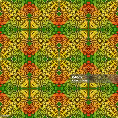 추상 꽃 낙서 원활한 패턴 판타지 인도 타일 배경입니다 꽃 잎 모자이크 포장지 벡터 그림입니다 검은색에 대한 스톡 벡터 아트 및 기타 이미지 Istock