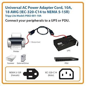 Amazon Com Tripp Lite Standard Computer Power Cord A Awg Iec C To Nema R Ft