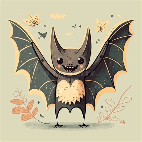 Happy And Friendly Smiling Cute Bat With Open Wings In Cartoon Style