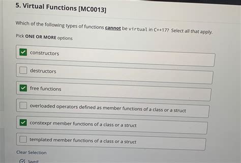 Solved Virtual Functions MC0013 Which Of The Following Chegg