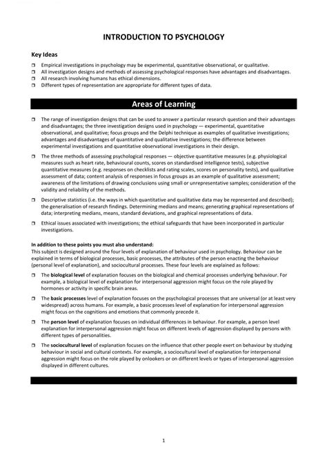 Introduction To Psychology Revision Notes Psychology Year 12 Sace Thinkswap