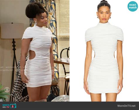 Wornontv Evas White Ruched Cutout Mini Dress And Houndsooth Coat On