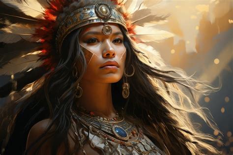 Premium Ai Image Native American Princess With Headdress Art