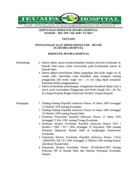 Sk Penggunaan Alat Medis Single Use Re Use Di Rsu Deli Pdf