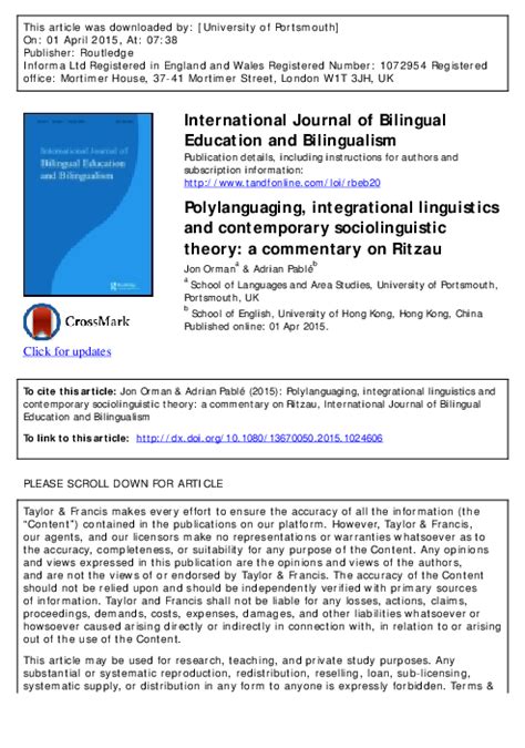Pdf Polylanguaging Integrational Linguistics And Contemporary Sociolinguistic Theory A