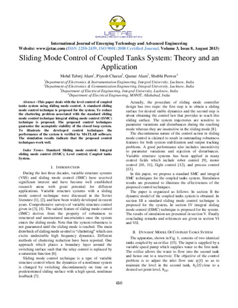 Pdf Sliding Mode Control Of Coupled Tanks System Theory And An Application