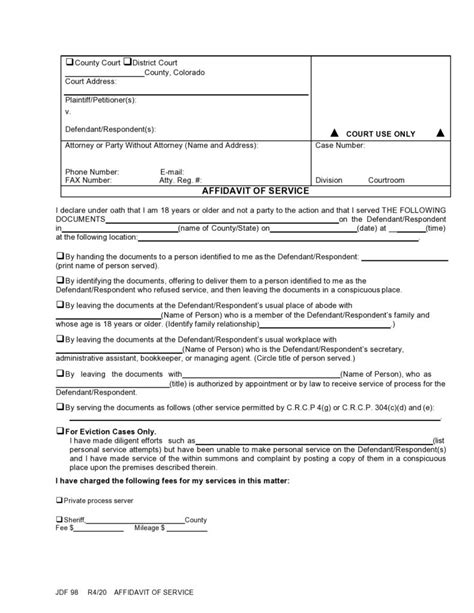 46 Free Proof Of Service Forms Affidavit Of Service