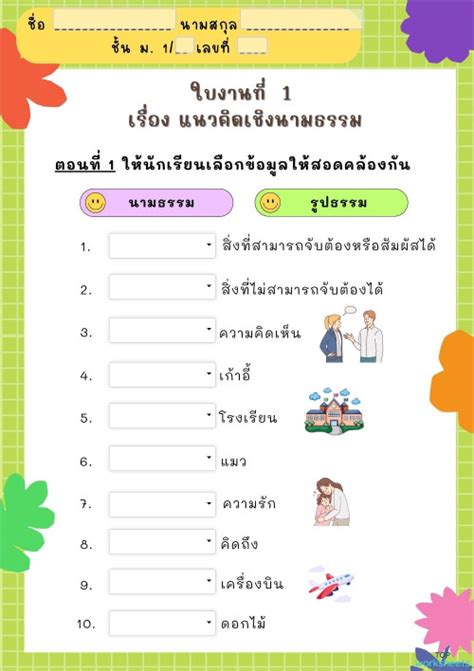 ใบงานที่ 1 เรื่อง แนวคิดเชิงนามธรรม ใบงานเชิงโต้ตอบ Topworksheets