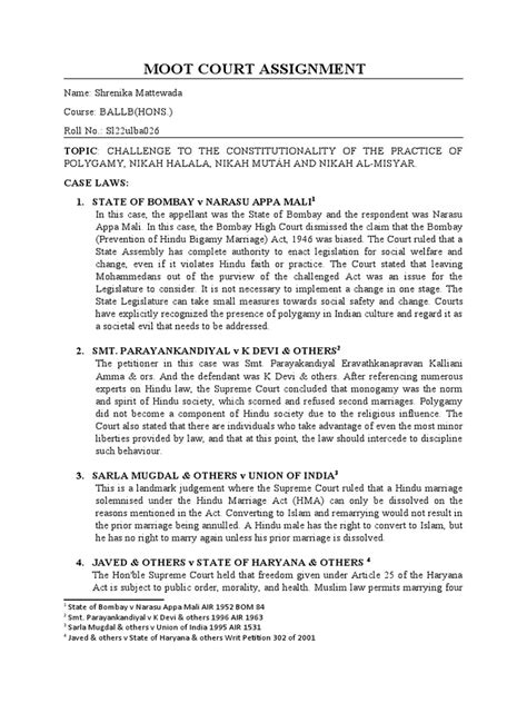 Moot Court Assignment Pdf Marriage Polygamy