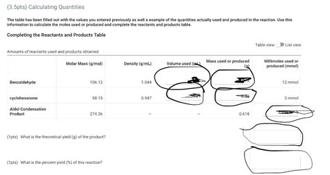 Solved 35pts Calculating Quantities The Table Has Been