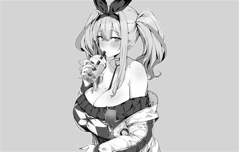Wallpaper Girl Sexy Cleavage Blouse Long Hair Boobs Anime