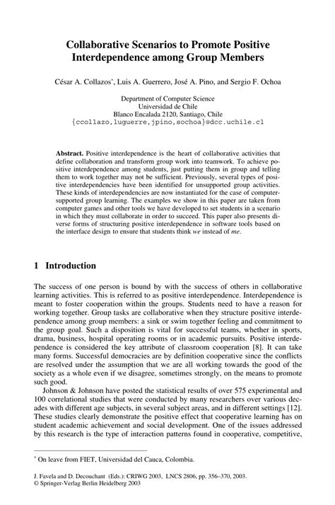 Pdf Collaborative Scenarios To Promote Positive Interdependence Among Group Members