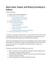 Basic Input Output And String Formatting In Python Pdf Basic Input Output And String