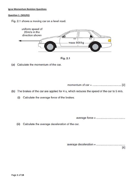 Momentum Igcse Revision Question Pdf