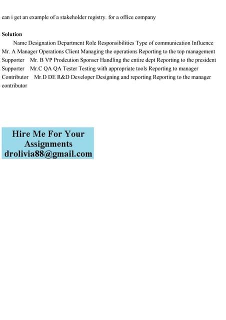 Can I Get An Example Of A Stakeholder Registry For A Office Company