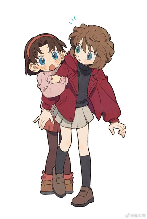 Safebooru 2girls Alternate Costume Arm Hug Blue Eyes Blush Brown Hair