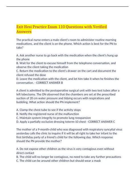 Exit Hesi Practice Exam 110 Questions With Verified Answers 100 CORRECT Exit Hesi Practice