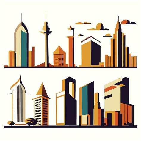 Siluetas De Edificios Modernos En Vectores Eps Vector Premium
